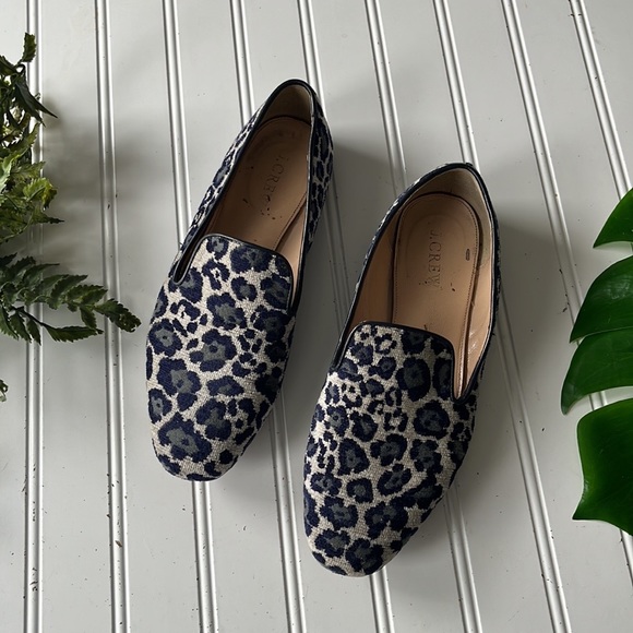 J. Crew | Shoes | J Crew Animal Print Blue Grey Fabric Loafers | Poshmark